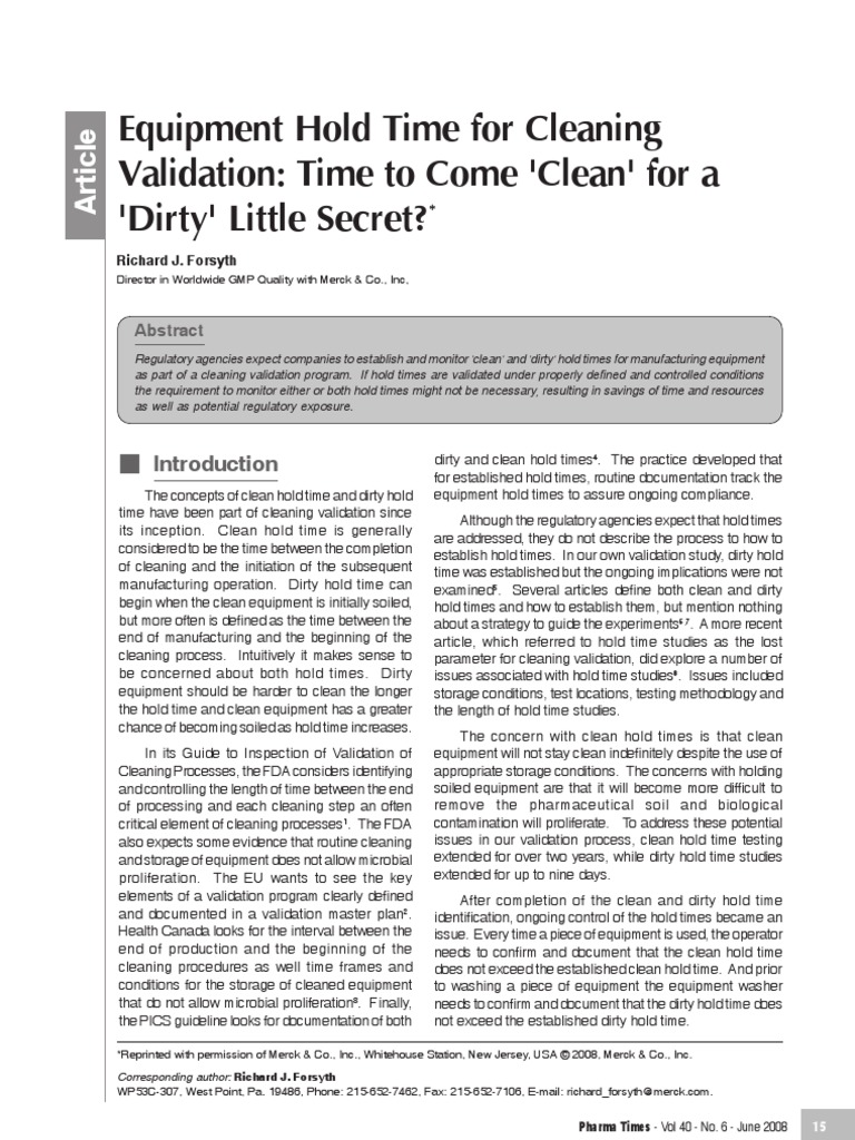 Article Equipment Hold Time For Cleaning | PDF | Pharmaceutical | Nature