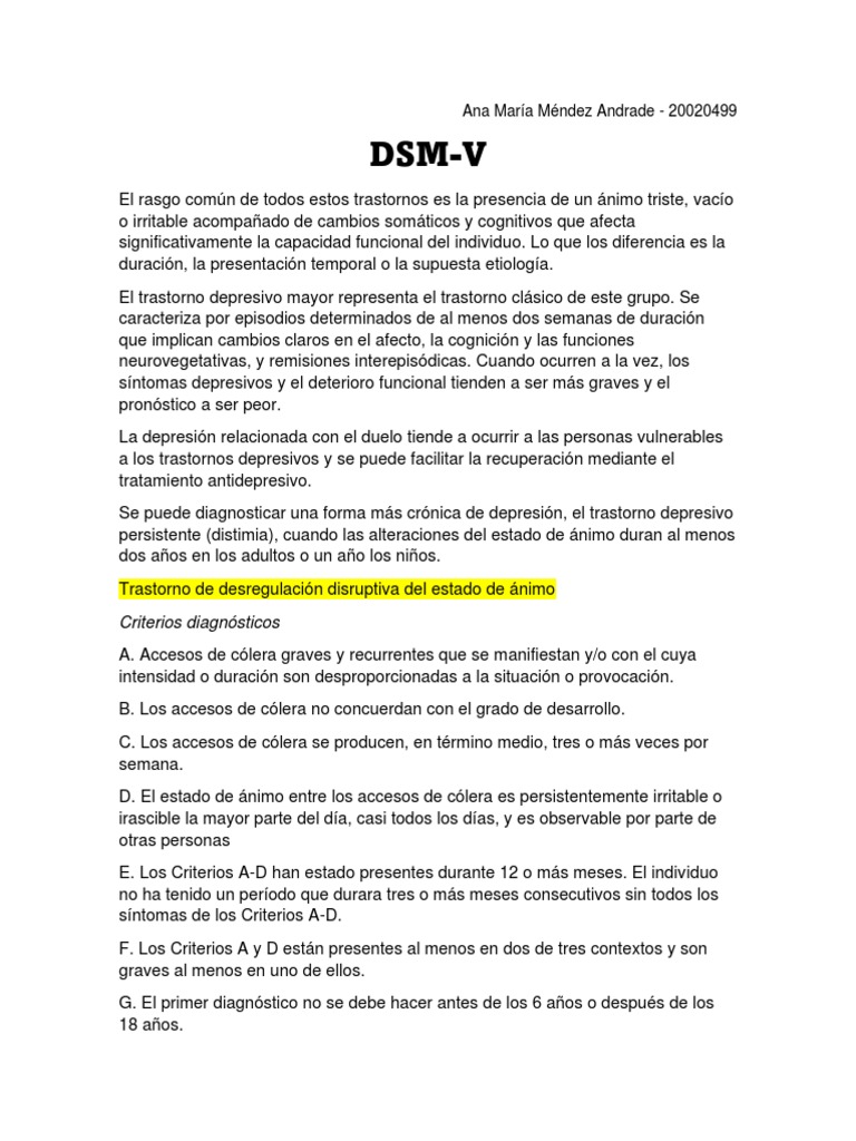 DSM-V: Criterios Diagnósticos | PDF | Desorden bipolar | Depresión ...