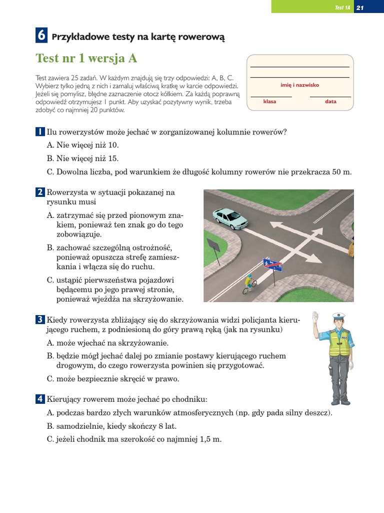 Test Na Karte Rowerowa Nr 1 Wersja A Pdf