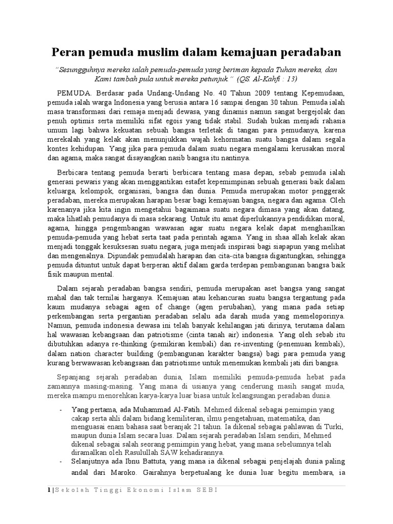 Peran Pemuda Muslim Dalam Kemajuan Peradaban | PDF