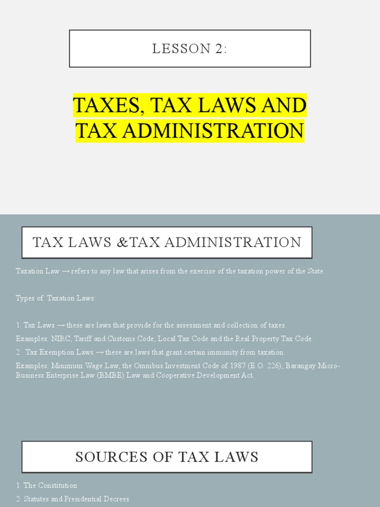 Lesson 2 Tax Laws and Tax Administration | PDF | Taxes | Taxation In ...