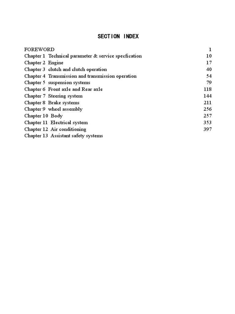 1维修手册 Section Index - Chapter 1 | PDF | Motor Oil | Manual Transmission