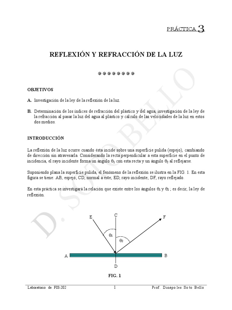 Leyes de la reflexión y refracción de la luz: determinación experimental de índices de ...