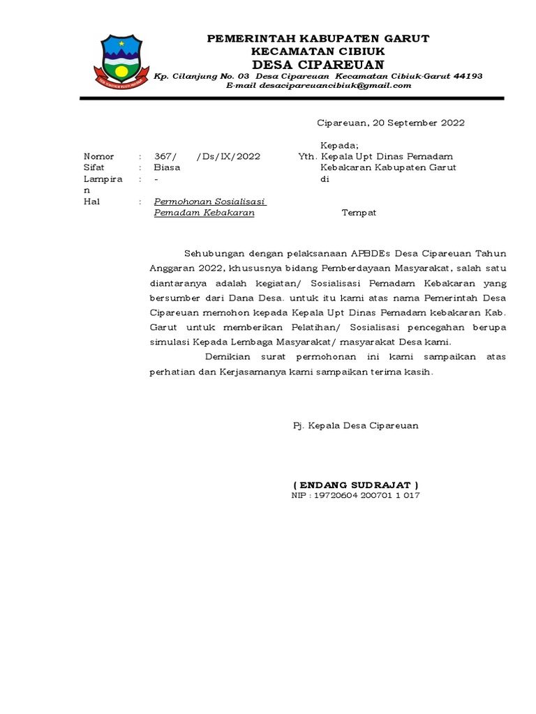 Surat Permohonan Sosialisasi Damkar | PDF