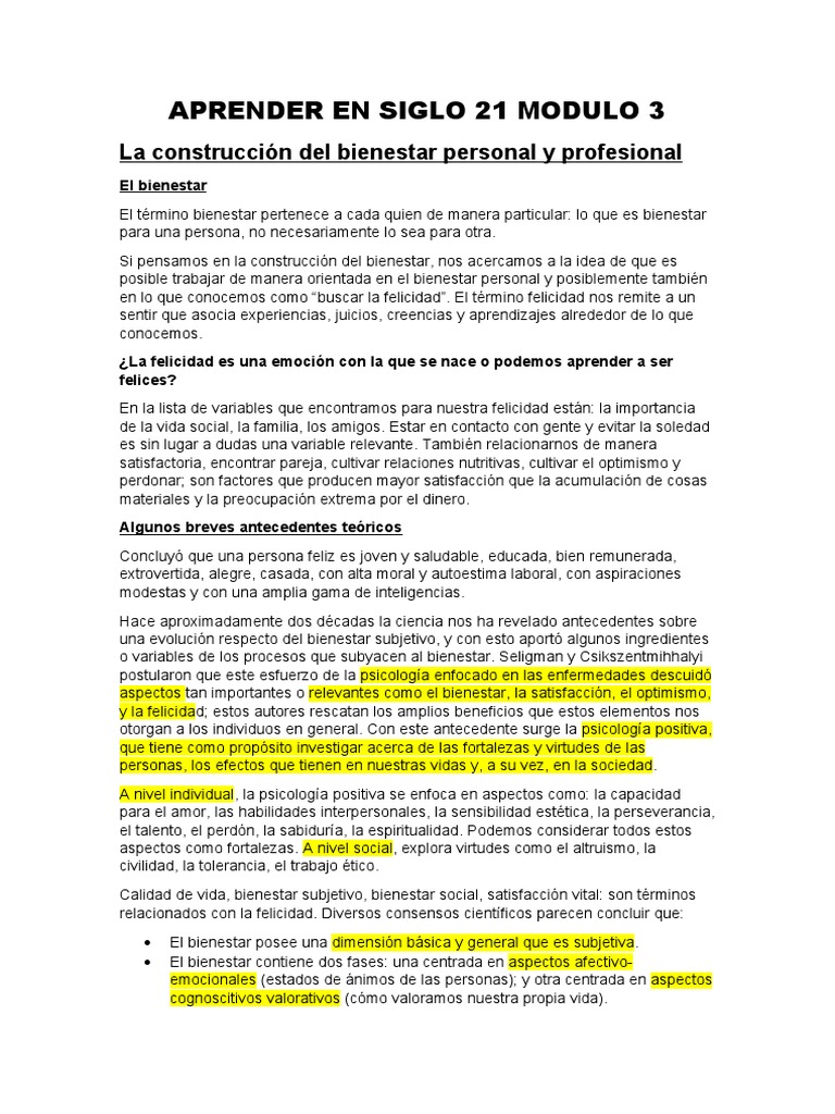 Aprender En Siglo 21 Modulo 3 Descargar Gratis Pdf Felicidad Las