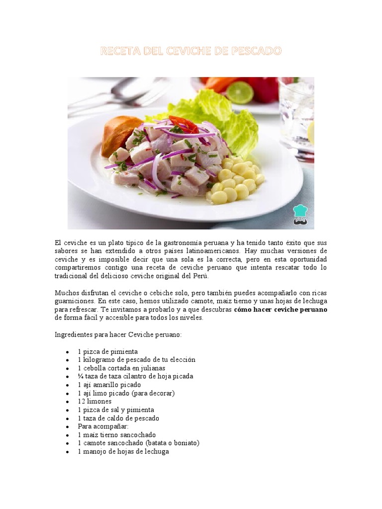 Receta de Ceviche Peruano Fácil | PDF | Cocina, comidas y vino