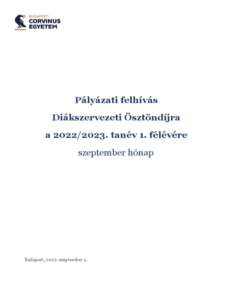 Diákszervezeti Ösztöndíj Pályázati Kiírás - 2022. Szeptember.795 | PDF