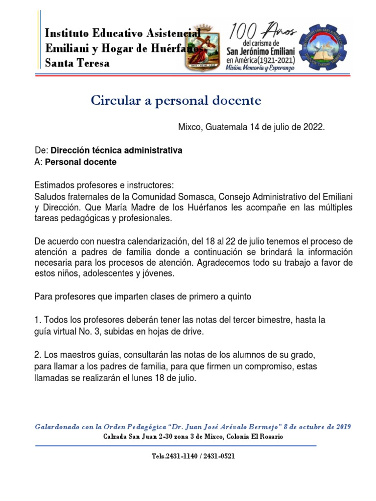 Circular para Personal, 14 de Julio | PDF | Maestros