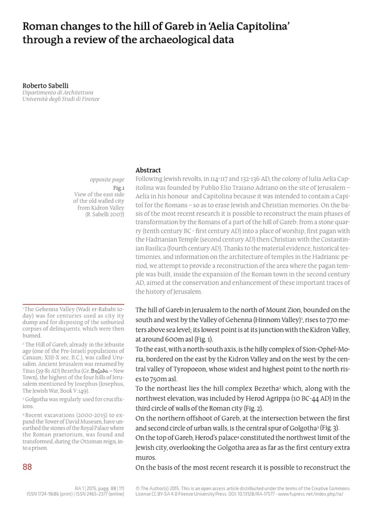 Roman Changes To The Hill of Gareb in Aelia Capitolina' Through A ...