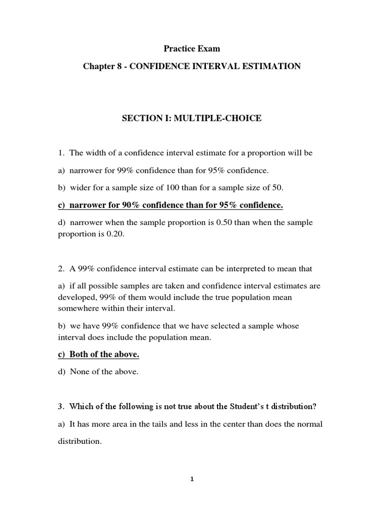 Confidence Interval Practice Exam | PDF | Confidence Interval | Sample Size Determination