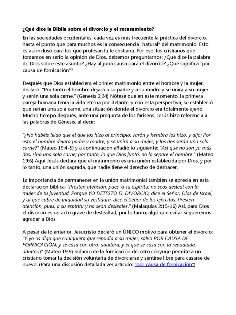 Matrimonio y El Divorcio | PDF | Adulterio | Primera epístola a los ...