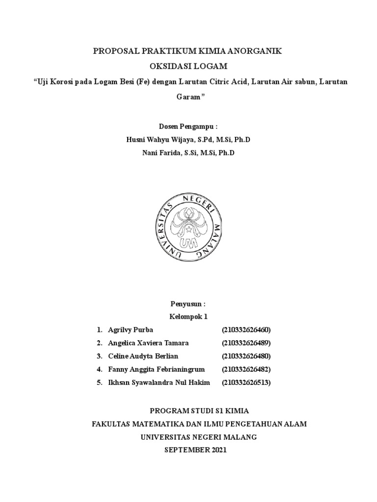 Rev Topik 2 PROPOSAL PRAKTIKUM KIMIA ANORGANIK - KELOMPOK 1 | PDF | Ilmu Sosial