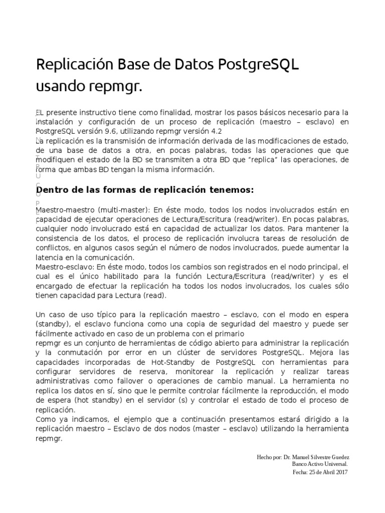 Replicacion Base De Datos Postgresql Pdf Transport Layer Security Postgre Sql 