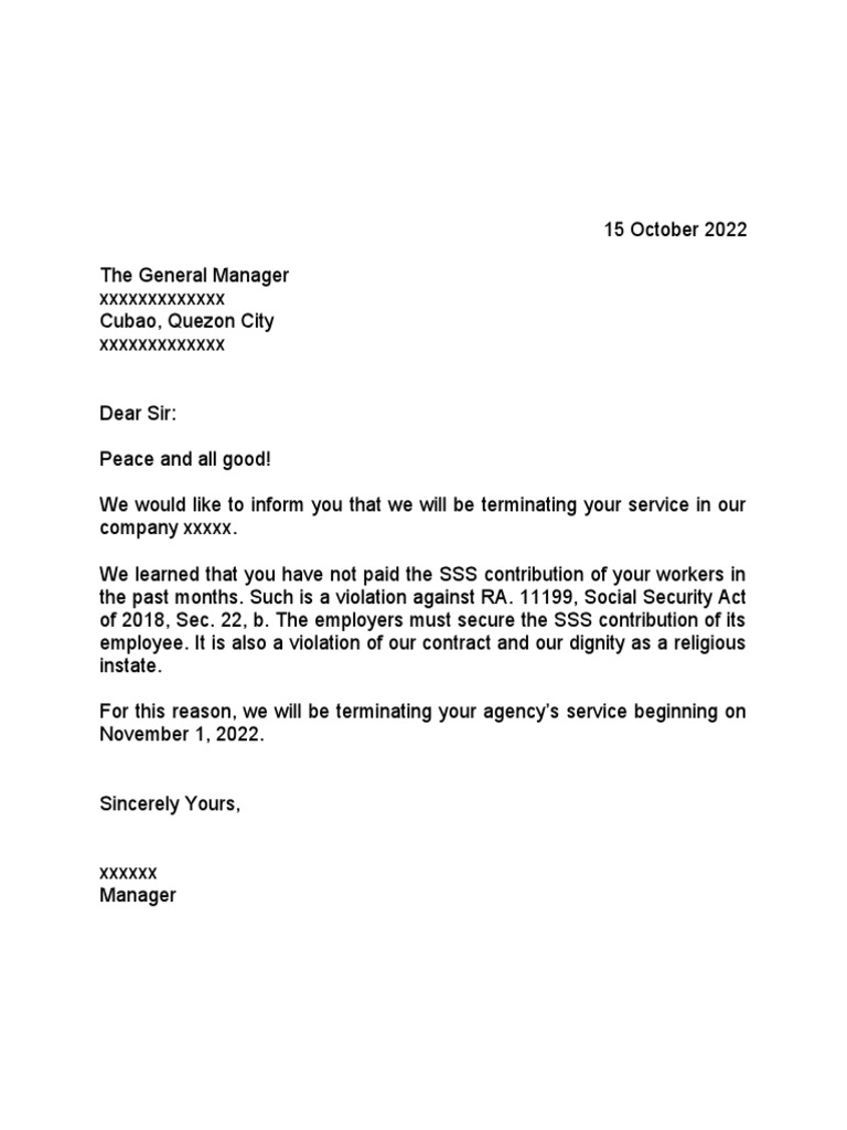 Format of Termination Letter | PDF