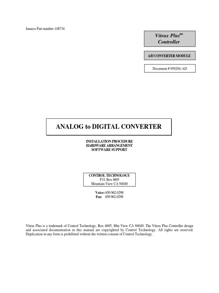 Analog To Digital Converter: Vitrax Plus Controller | PDF | Analog To ...