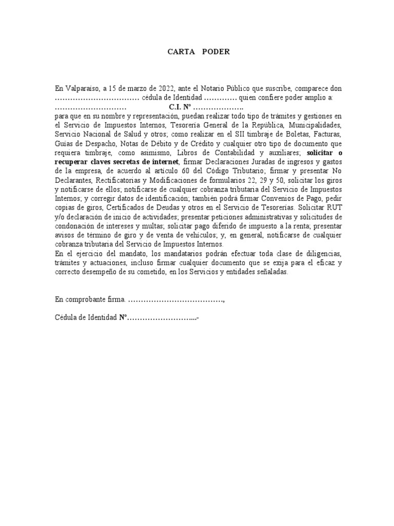 Modelo Carta Poder Persona Natural Chile | PDF