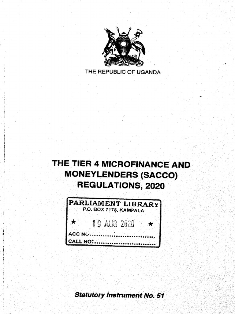 The Tier 4 Microfinance and Moneylenders (SACCO) Regulations, 2020 | PDF