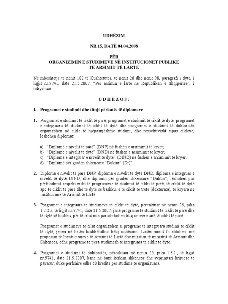 UDHËZIM Per Organizimin e Studimeve Ne Inst Publike | PDF