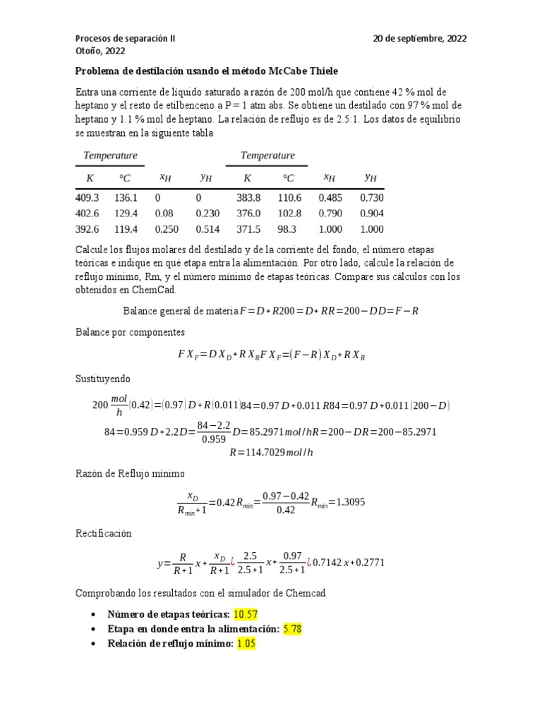 P destilación-McCabe Thiele | PDF | Destilación | Ingeniería de ...