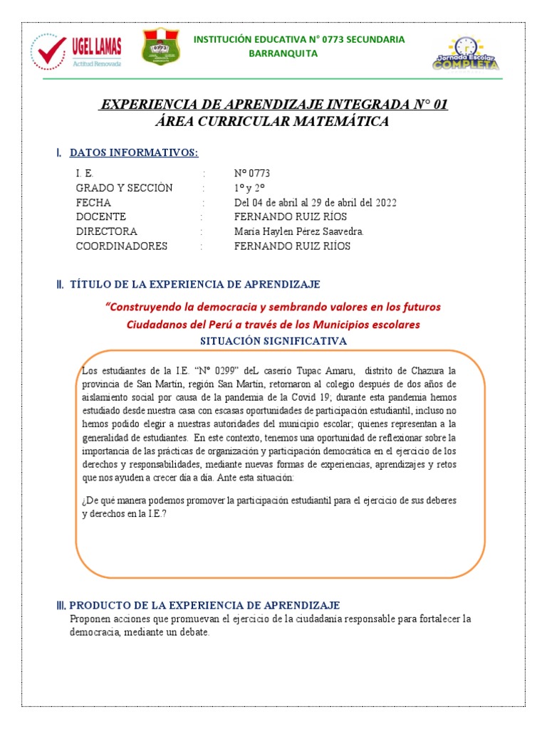 Experiencia de Aprendizaje Integrada 01 | PDF | Probabilidad | Estadísticas