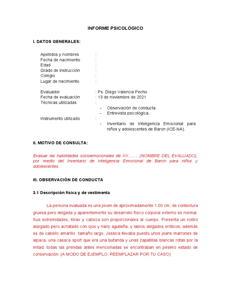 Informe Psicológico Ice Na Baron | PDF | Las emociones | Sicología