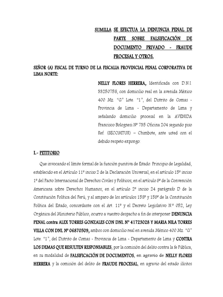 Denuncia Falsificacion de Documentos - Felix Lima | PDF | Derecho penal ...