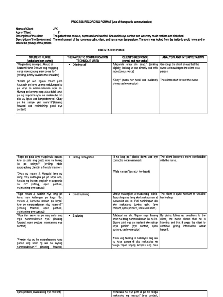 Template - Process Recording | PDF | Cognitive Science | Psychology