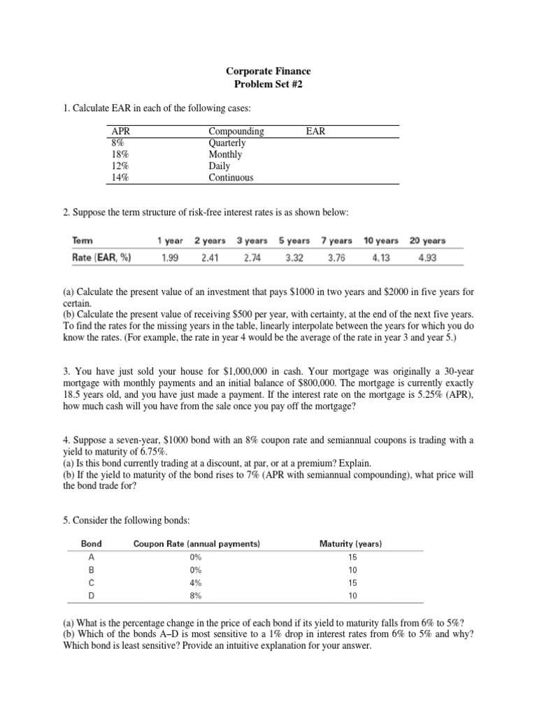 Corporate Finance Problem Set NPV Analysis | PDF | Bonds (Finance ...