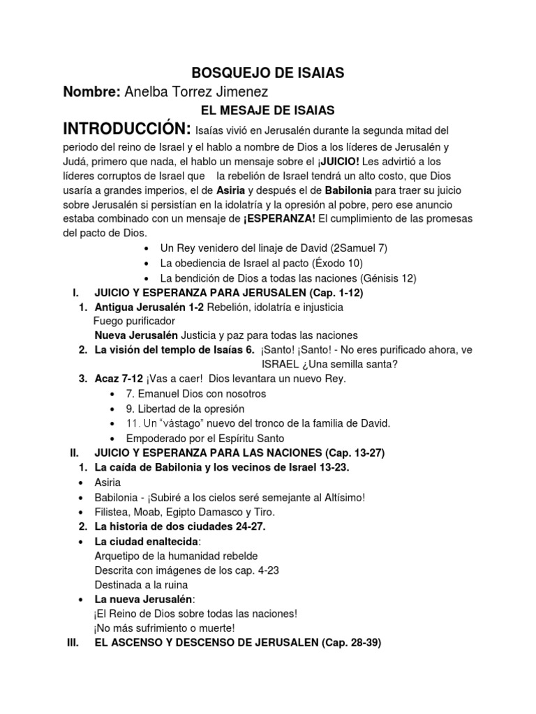 Bosquejo de Isaias | PDF | Isaias | Jerusalén