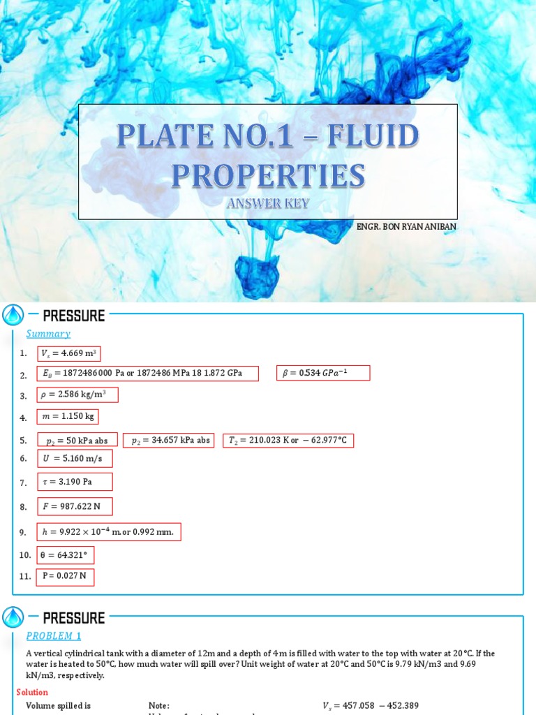 Plate No.1 Solution PDF | PDF | Liquids | Density