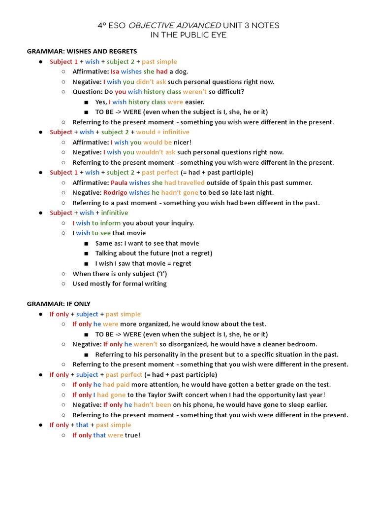 Objective Advanced Unit 3 Notes | PDF | Verb | Language Families