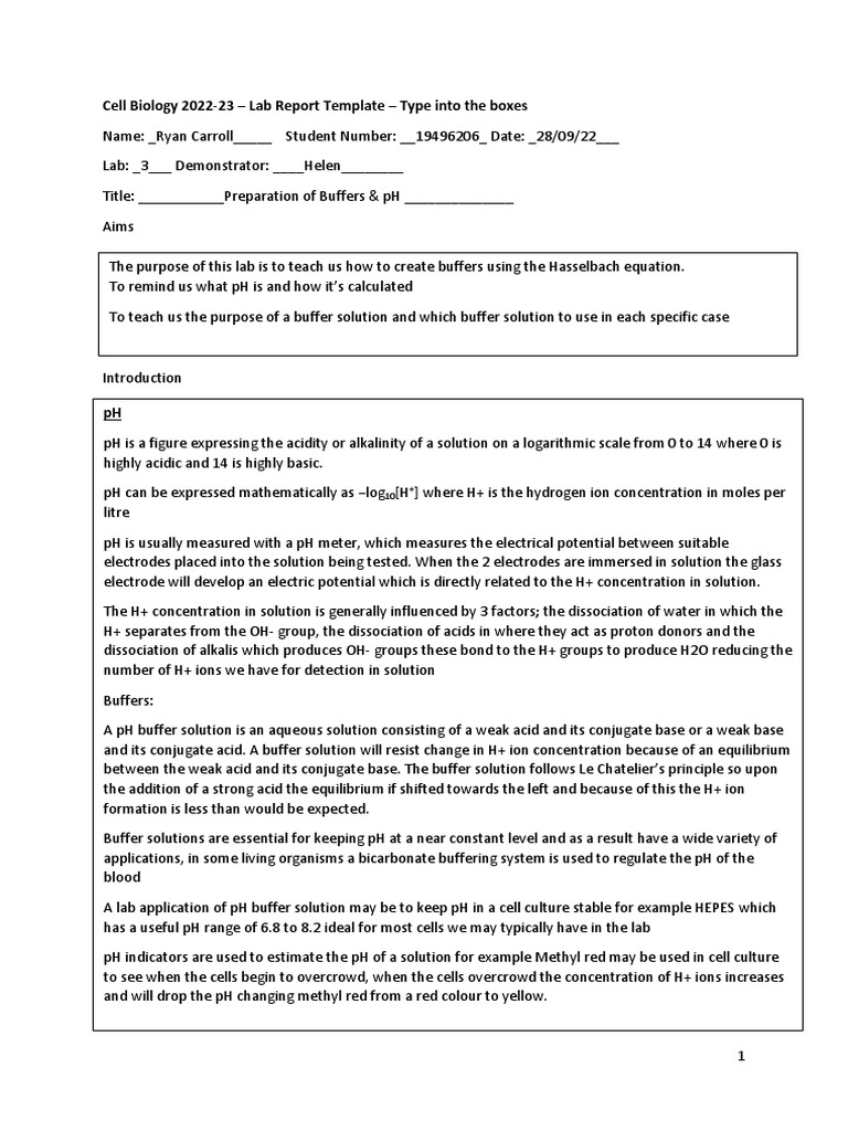 Cell Biology Lab: Buffer Prep | PDF | Ph | Buffer Solution