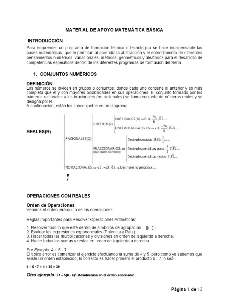 Material de Apoyo Matematica Basica Sena | PDF | División (Matemáticas ...