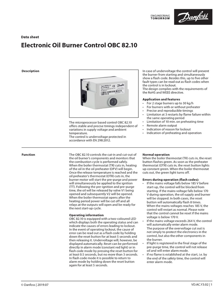Danfoss Electronic Oil Burner Control OBC 82.10 | PDF | Thermostat | Combustion