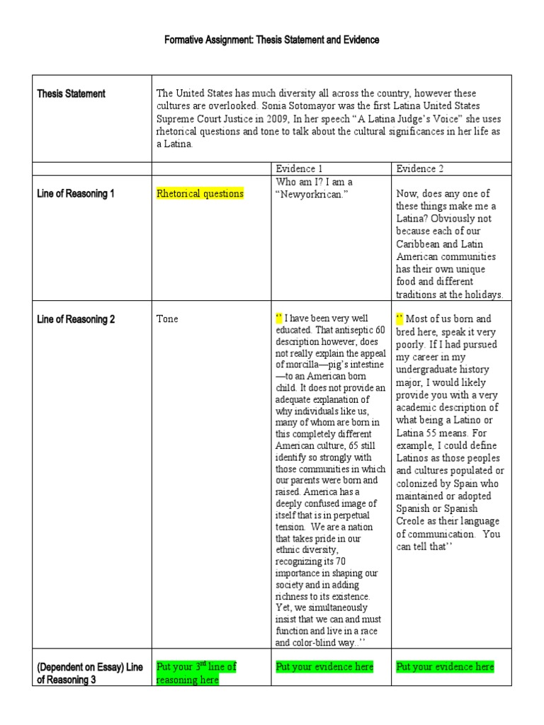 Formative Thesis Statement and Evidence-1 | PDF | Hispanic And Latino ...
