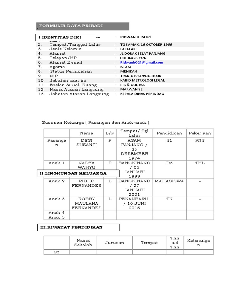 Formulir Data Diri Lengkap | PDF
