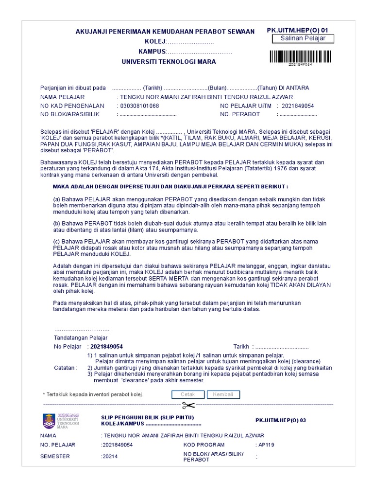 Akujanji Penerimaan Kemudahan Perabot Sewaan | PDF