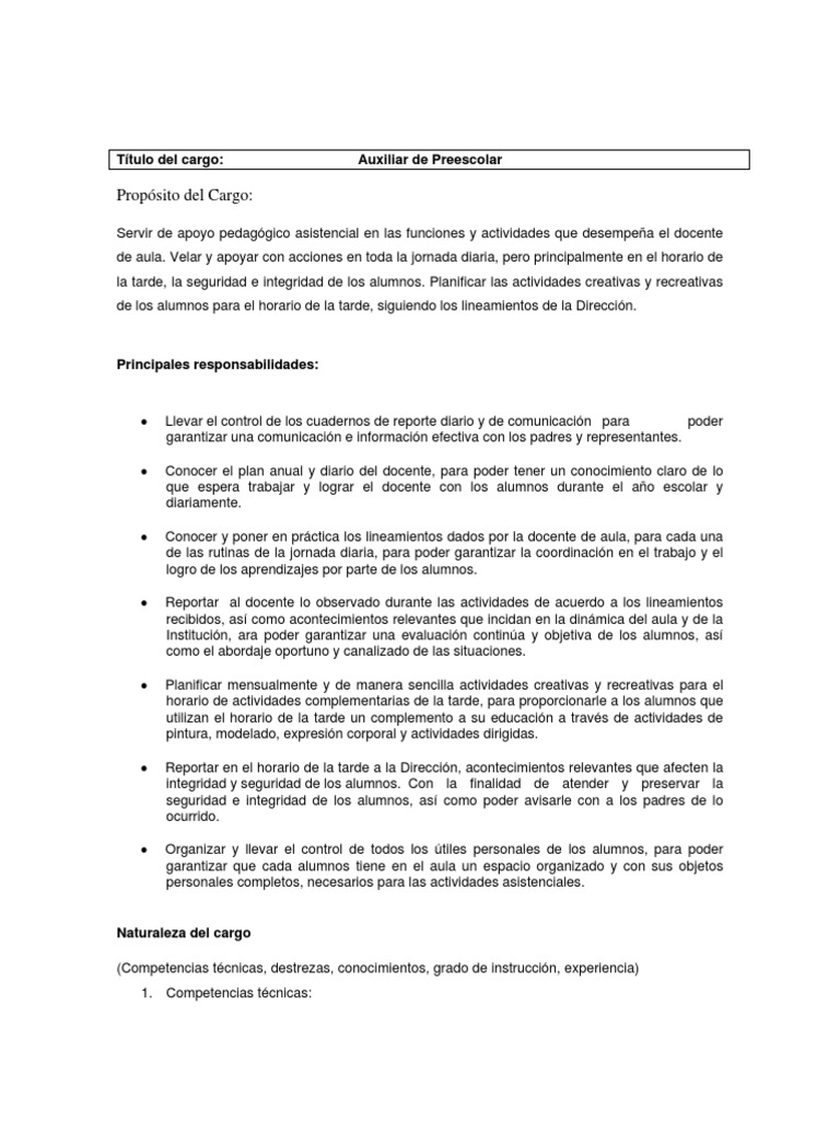 Auxiliar de Preescolar | PDF | Educación de la primera infancia | Maestros