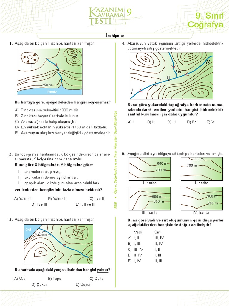 Sınıf 9. Sınıf Coğrafya Coğrafya: İzohipsler | PDF