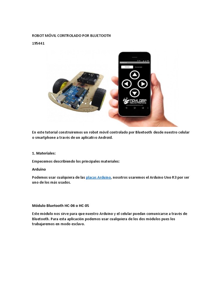Robot Móvil Controlado Por Bluetooth | PDF | Arduino | Bluetooth