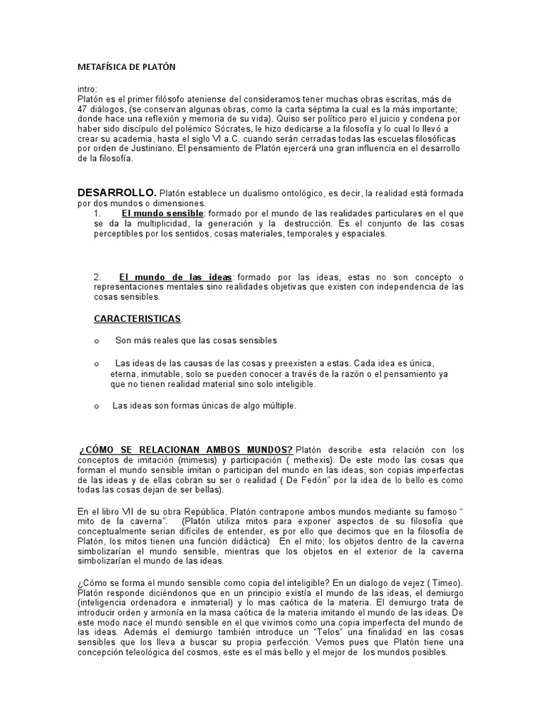 Metafísica de Platón | PDF | Platón | Realidad