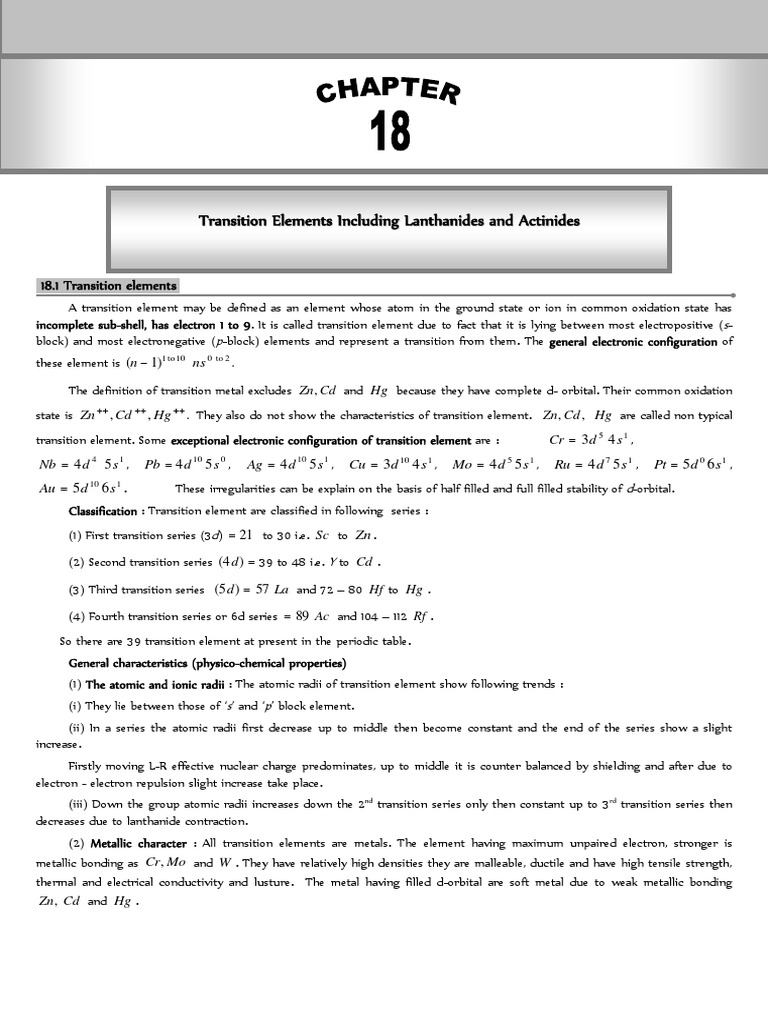 CHP 18 Transition Metals (E) | PDF | Lanthanide | Transition Metals