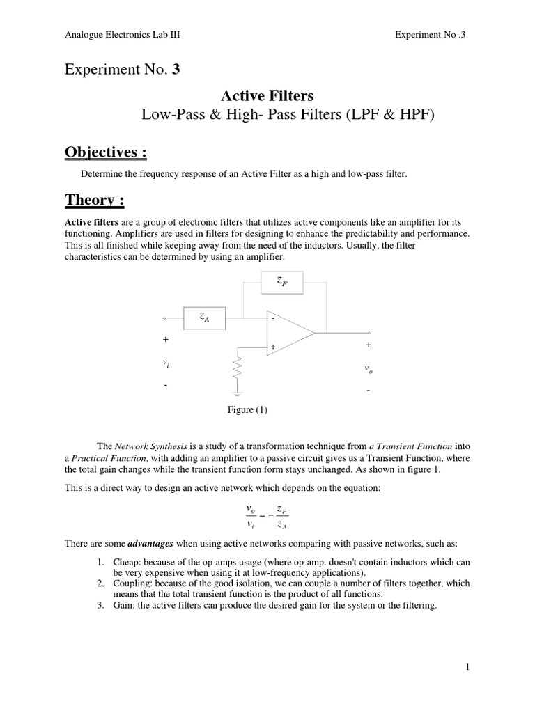 Exp (3) - Active Filters - Low-Pass & High-Pass | PDF | Electronic ...