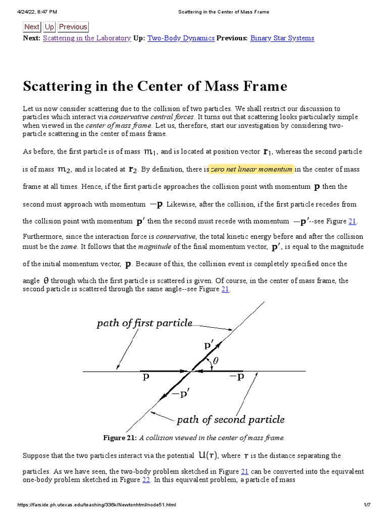 Scattering in The Center of Mass Frame | PDF | Cross Section (Physics ...