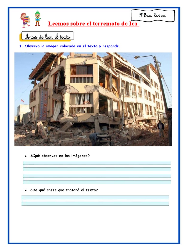 E6 s2 Ficha d4 Plan Lector Terremoto de Ica | PDF | Temblores | Desastres