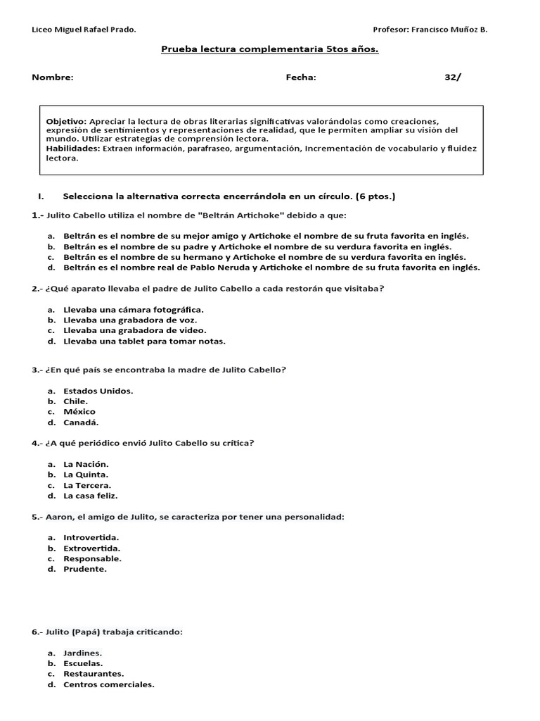 Prueba de Julito Cabello | PDF