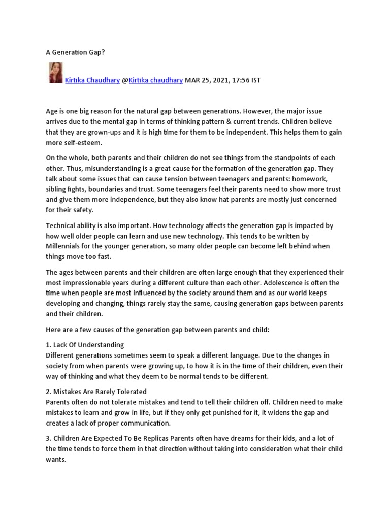Generation Gap | PDF | Adolescence | Psychology