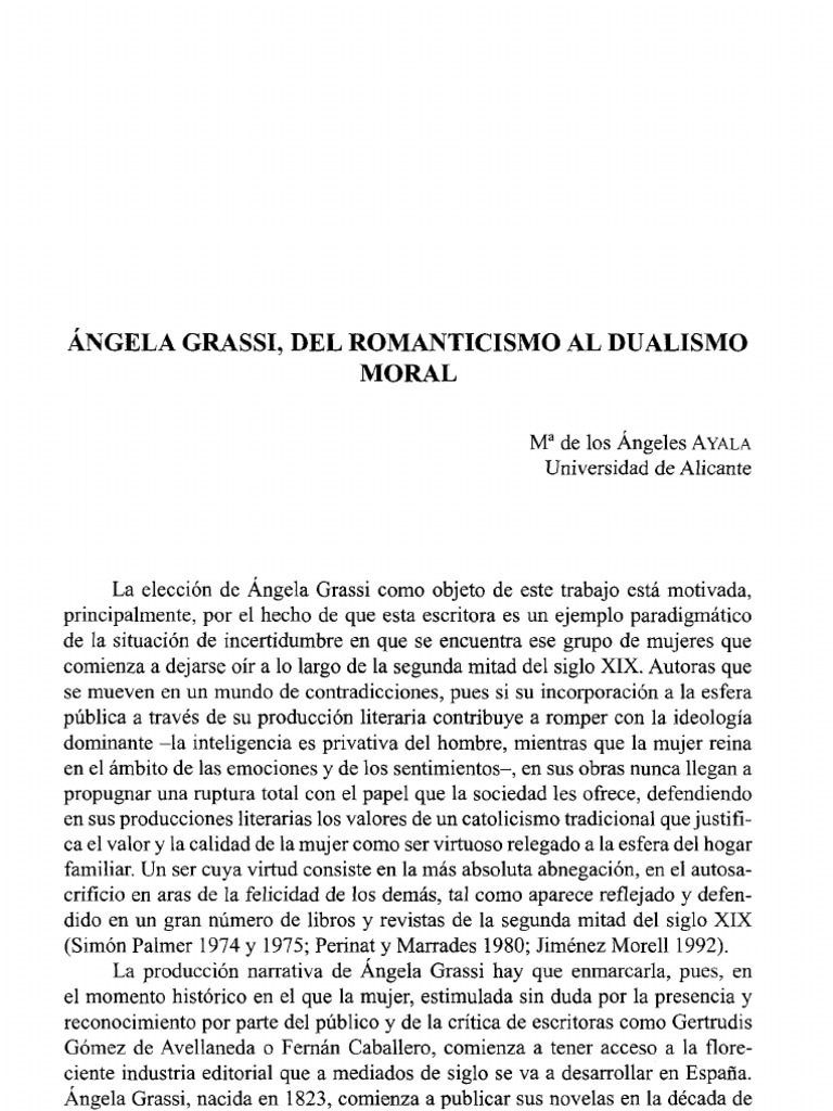Del Romanticismo Al Dualismo Moral en Ángela Grassi | PDF | Novelas | Mujer