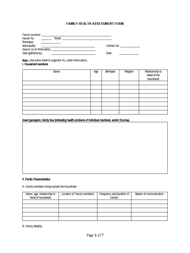 Oct. 17 2020 CHN1 FAMILY HEALTH ASSESSMENT FORM | PDF | Birth Control ...