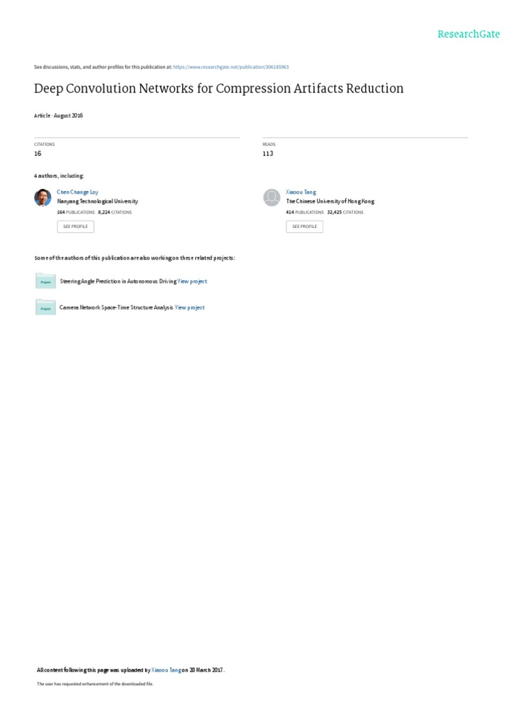 Deep Convolution Networks For Compression Artifact | PDF | Data Compression | Deep Learning